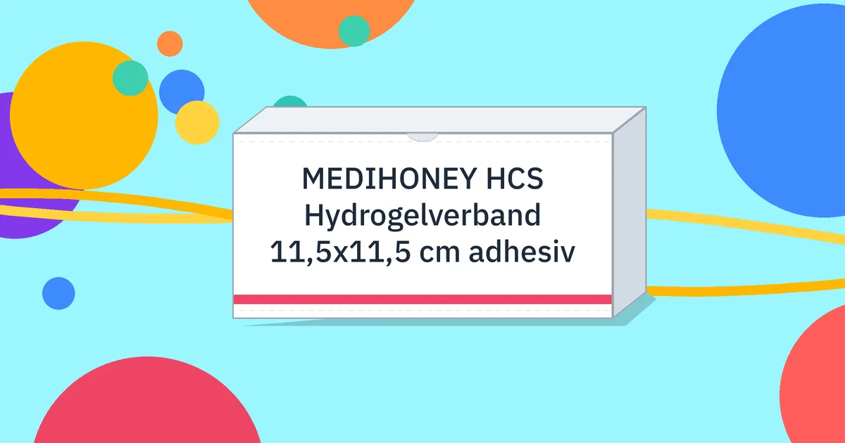 Symbolbild: Packung mit der Aufschrift MEDIHONEY HCS Hydrogelverband 11,5x11,5 cm adhesiv (PZN 07241994) – Verfügbarkeit und Bezug in Apotheken in Frankfurt am Main