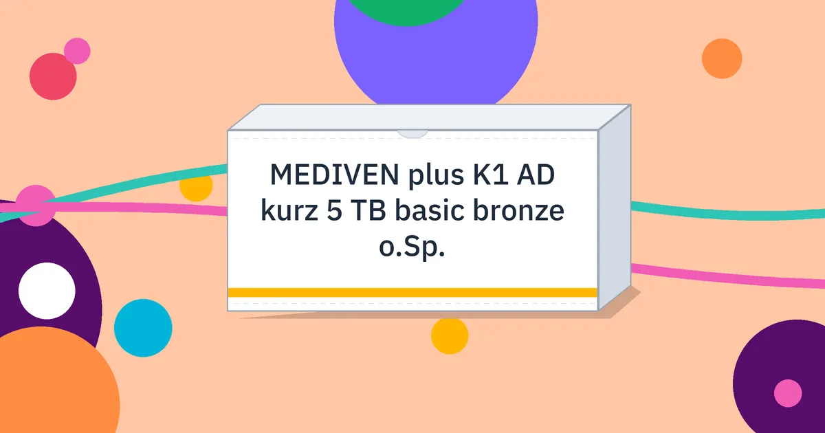 Symbolbild: Packung mit der Aufschrift MEDIVEN plus K1 AD kurz 5 TB basic bronze o.Sp. (PZN 15045907) – Verfügbarkeit und Bezug in Apotheken in Frankfurt am Main