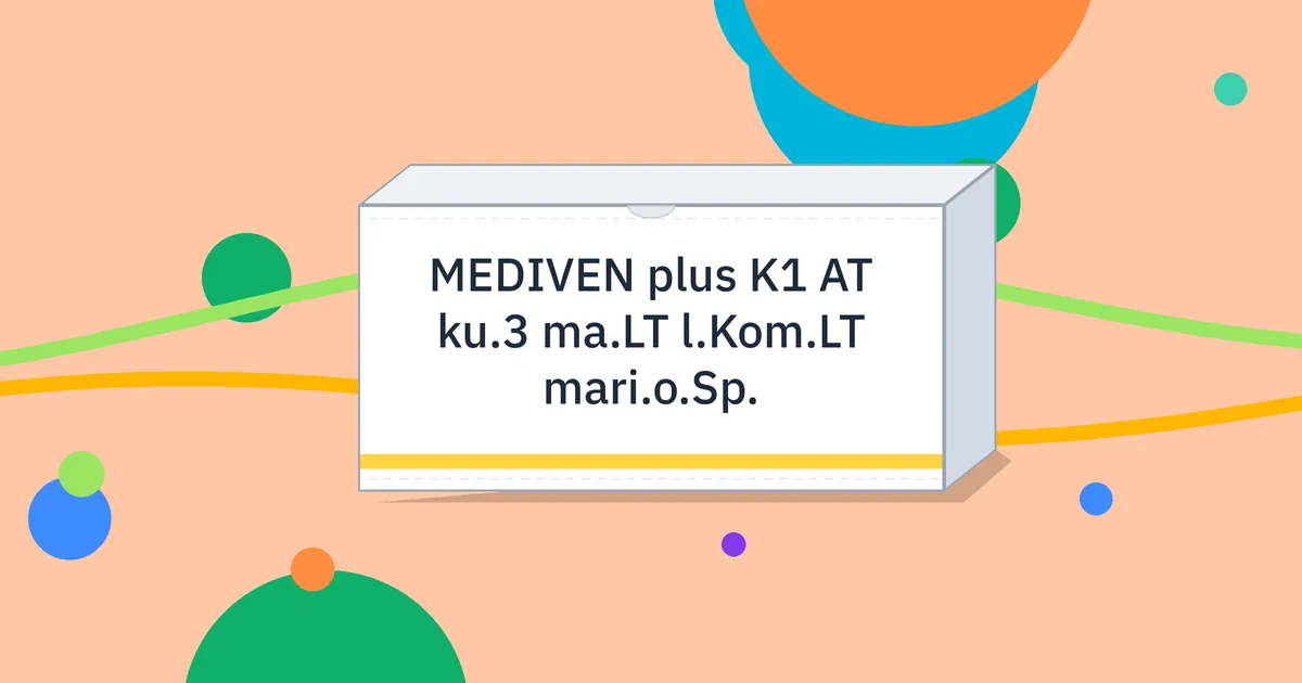 Symbolbild: Packung mit der Aufschrift MEDIVEN plus K1 AT ku.3 ma.LT l.Kom.LT mari.o.Sp. (PZN 15071218) – Verfügbarkeit und Bezug in Apotheken in Frankfurt am Main
