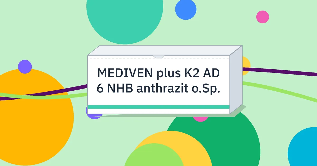 Symbolbild: Packung mit der Aufschrift MEDIVEN plus K2 AD 6 NHB anthrazit o.Sp. (PZN 15936109) – Verfügbarkeit und Bezug in Apotheken in Frankfurt am Main