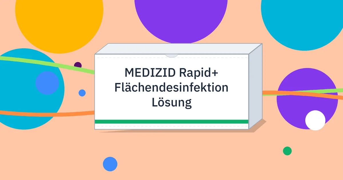 Symbolbild: Packung mit der Aufschrift MEDIZID Rapid+ Flächendesinfektion Lösung (PZN 16015222) – Verfügbarkeit und Bezug in Apotheken in Frankfurt am Main