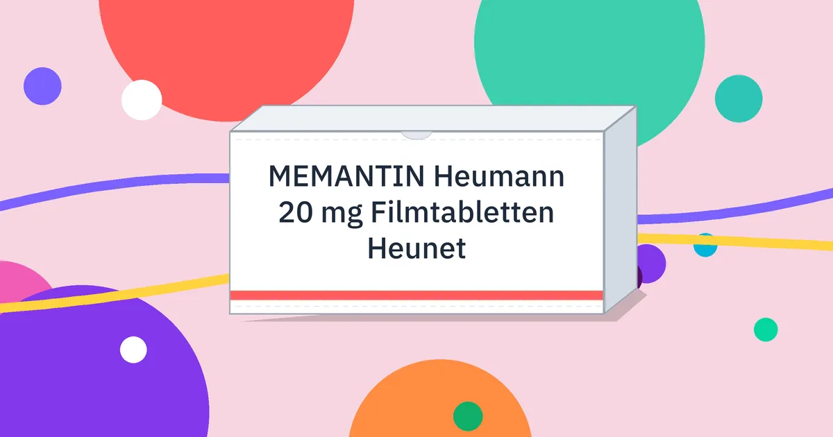 Symbolbild: Packung mit der Aufschrift MEMANTIN Heumann 20 mg Filmtabletten Heunet (PZN 16060599) – Verfügbarkeit und Bezug in Apotheken in Frankfurt am Main