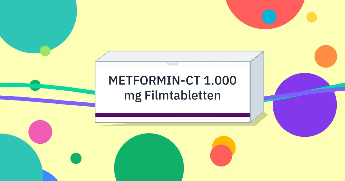 Symbolbild: Packung mit der Aufschrift METFORMIN-CT 1.000 mg Filmtabletten (PZN 01118583) – Verfügbarkeit und Bezug in Apotheken in Frankfurt am Main