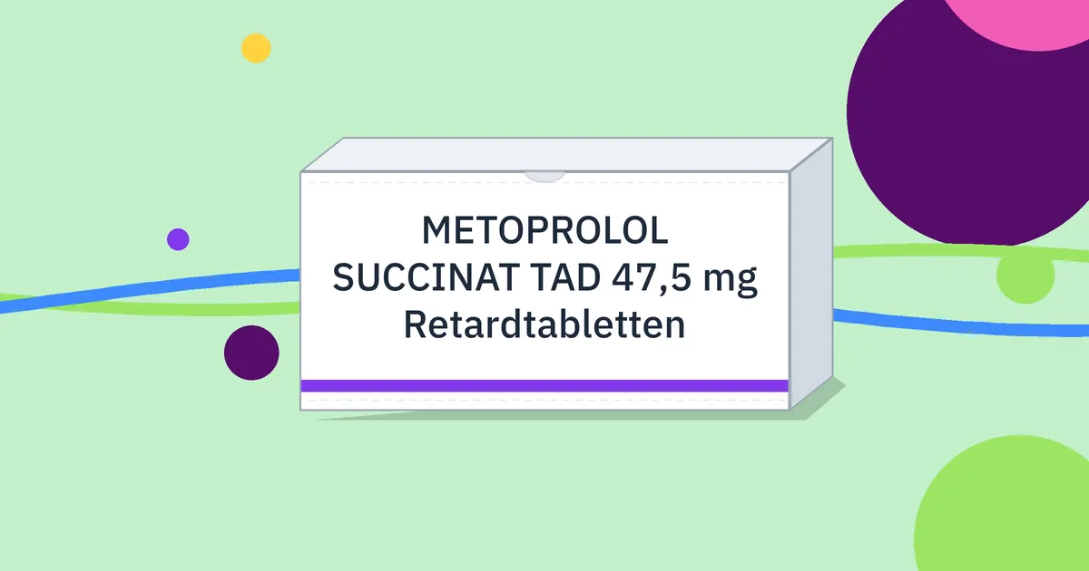 Symbolbild: Packung mit der Aufschrift METOPROLOL SUCCINAT TAD 47,5 mg Retardtabletten (PZN 11562391) – Verfügbarkeit und Bezug in Apotheken in Frankfurt am Main