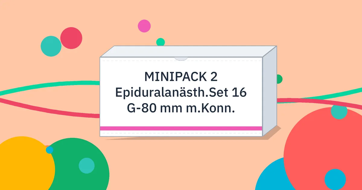 Symbolbild: Packung mit der Aufschrift MINIPACK 2 Epiduralanästh.Set 16 G-80 mm m.Konn. (PZN 02387138) – Verfügbarkeit und Bezug in Apotheken in Frankfurt am Main