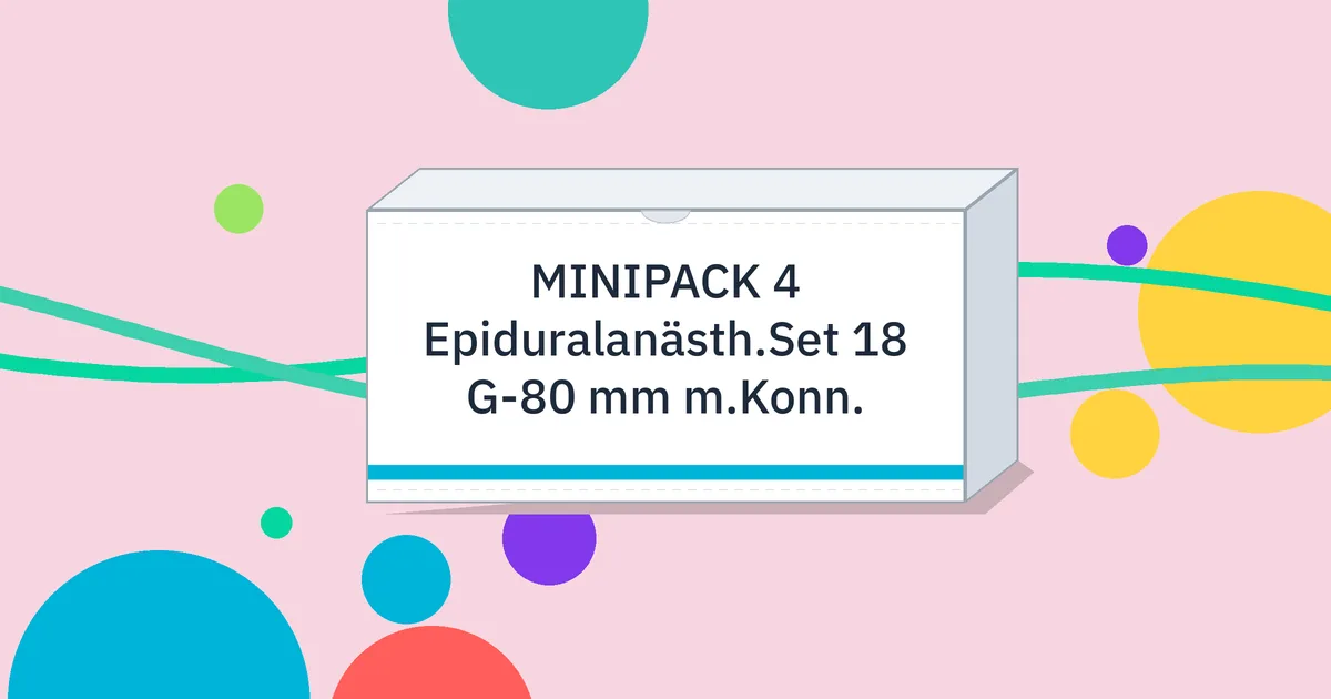 Symbolbild: Packung mit der Aufschrift MINIPACK 4 Epiduralanästh.Set 18 G-80 mm m.Konn. (PZN 09215908) – Verfügbarkeit und Bezug in Apotheken in Frankfurt am Main