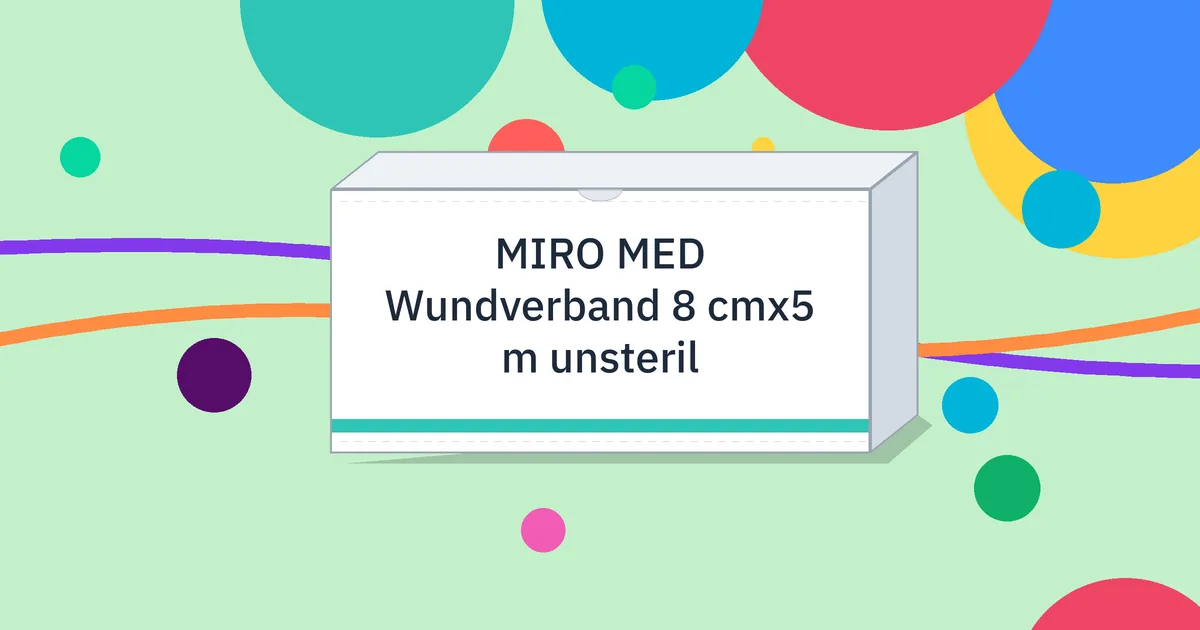 Symbolbild: Packung mit der Aufschrift MIRO MED Wundverband 8 cmx5 m unsteril (PZN 06853614) – Verfügbarkeit und Bezug in Apotheken in Frankfurt am Main