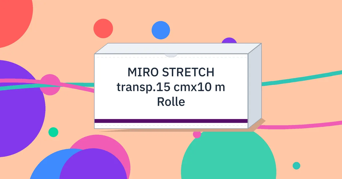 Symbolbild: Packung mit der Aufschrift MIRO STRETCH transp.15 cmx10 m Rolle (PZN 02181098) – Verfügbarkeit und Bezug in Apotheken in Frankfurt am Main
