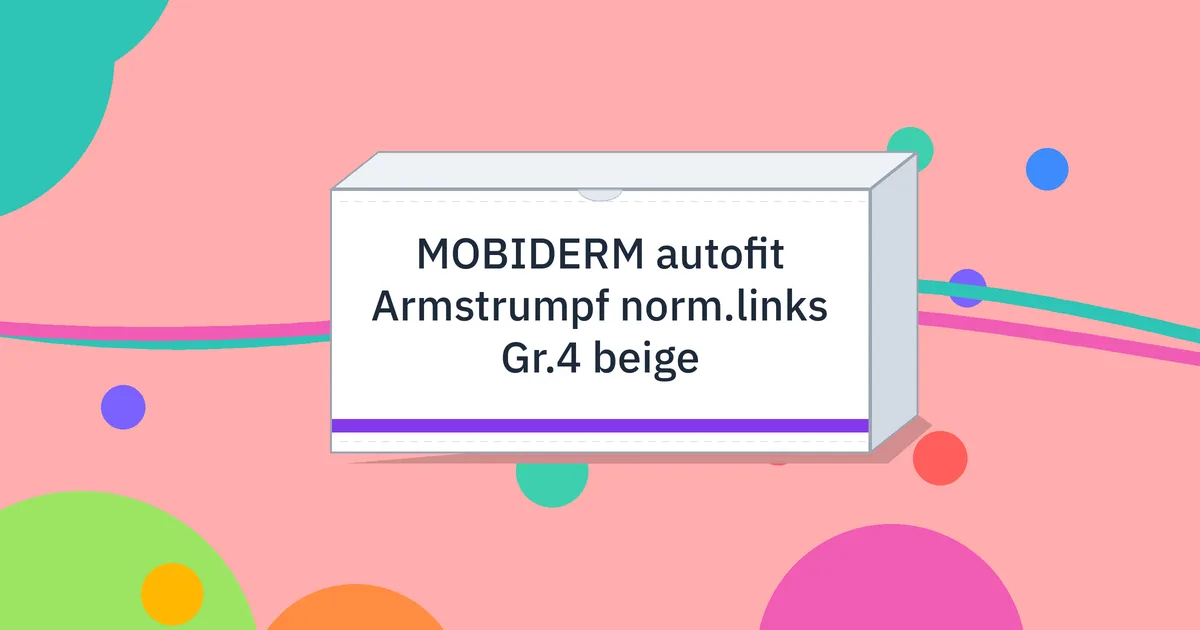 Symbolbild: Packung mit der Aufschrift MOBIDERM autofit Armstrumpf norm.links Gr.4 beige (PZN 19741928) – Verfügbarkeit und Bezug in Apotheken in Frankfurt am Main