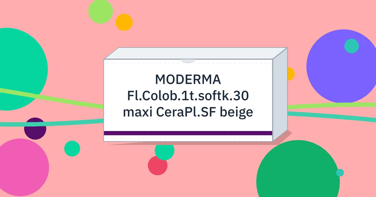 Symbolbild: Packung mit der Aufschrift MODERMA Fl.Colob.1t.softk.30 maxi CeraPl.SF beige (PZN 18108844) – Verfügbarkeit und Bezug in Apotheken in Frankfurt am Main