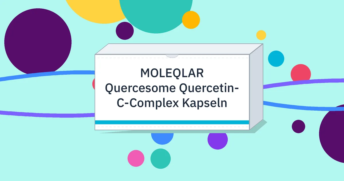 Symbolbild: Packung mit der Aufschrift MOLEQLAR Quercesome Quercetin-C-Complex Kapseln (PZN 19790950) – Verfügbarkeit und Bezug in Apotheken in Frankfurt am Main