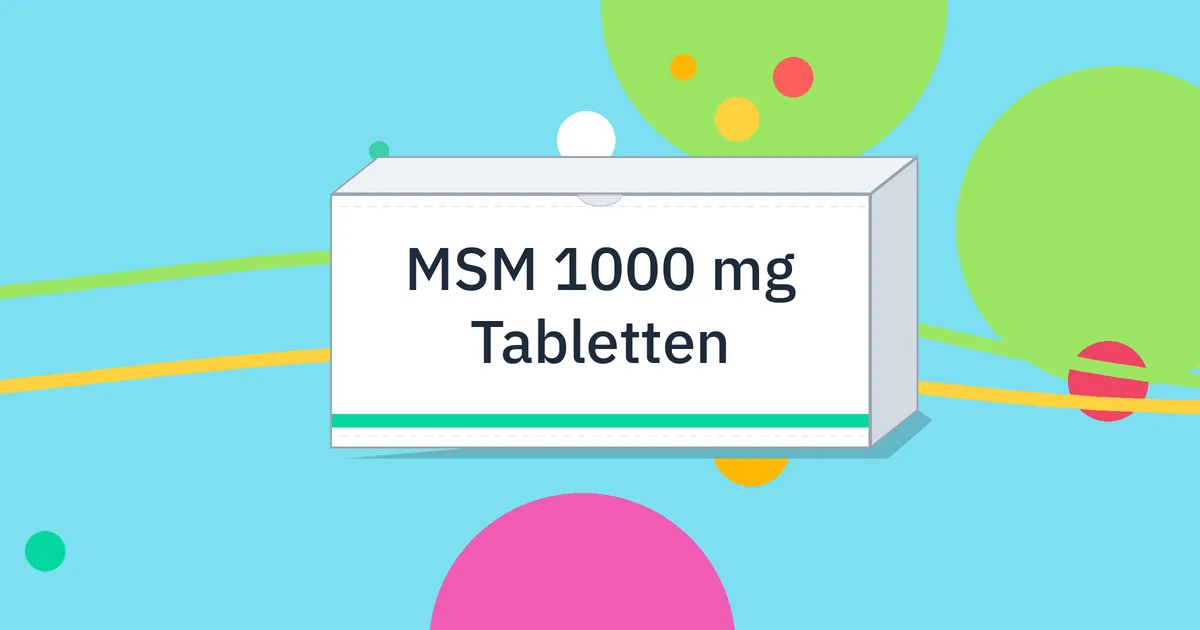 Symbolbild: Packung mit der Aufschrift MSM 1000 mg Tabletten (PZN 17965581) – Verfügbarkeit und Bezug in Apotheken in Frankfurt am Main