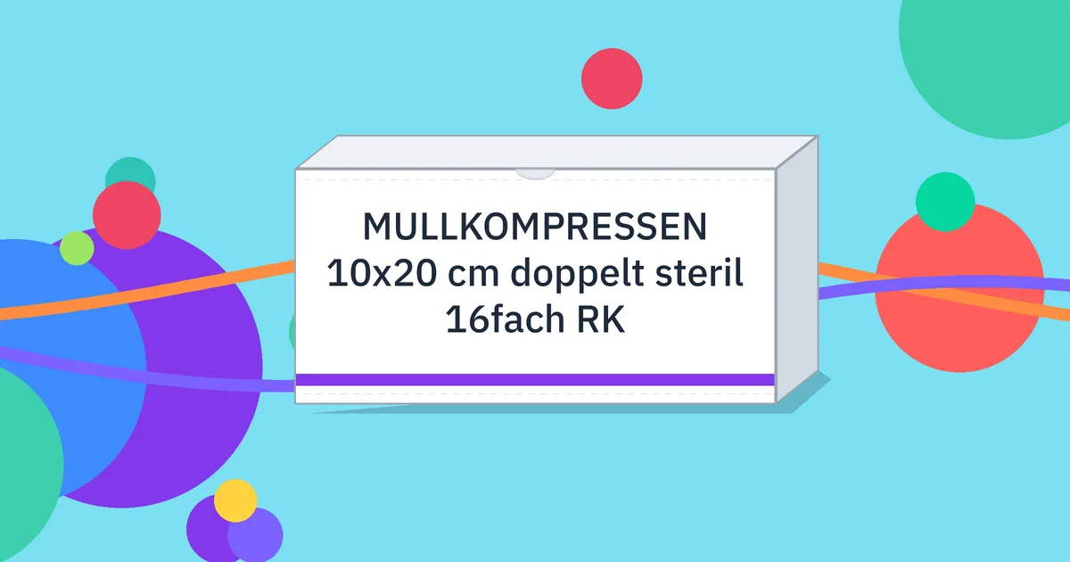 Symbolbild: Packung mit der Aufschrift MULLKOMPRESSEN 10x20 cm doppelt steril 16fach RK (PZN 12348808) – Verfügbarkeit und Bezug in Apotheken in Frankfurt am Main