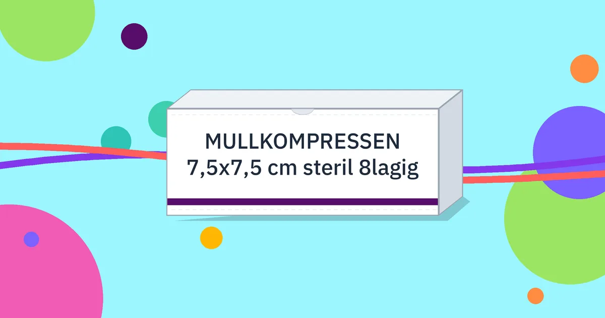 Symbolbild: Packung mit der Aufschrift MULLKOMPRESSEN 7,5x7,5 cm steril 8lagig (PZN 17563173) – Verfügbarkeit und Bezug in Apotheken in Frankfurt am Main