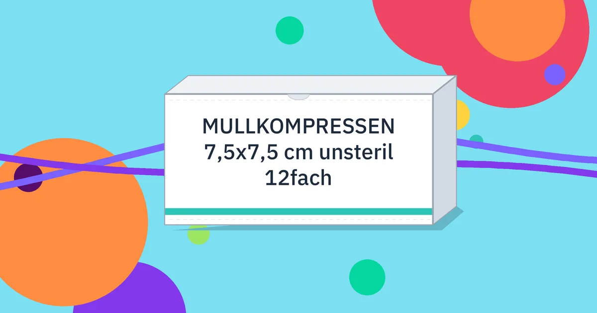 Symbolbild: Packung mit der Aufschrift MULLKOMPRESSEN 7,5x7,5 cm unsteril 12fach (PZN 08888752) – Verfügbarkeit und Bezug in Apotheken in Frankfurt am Main