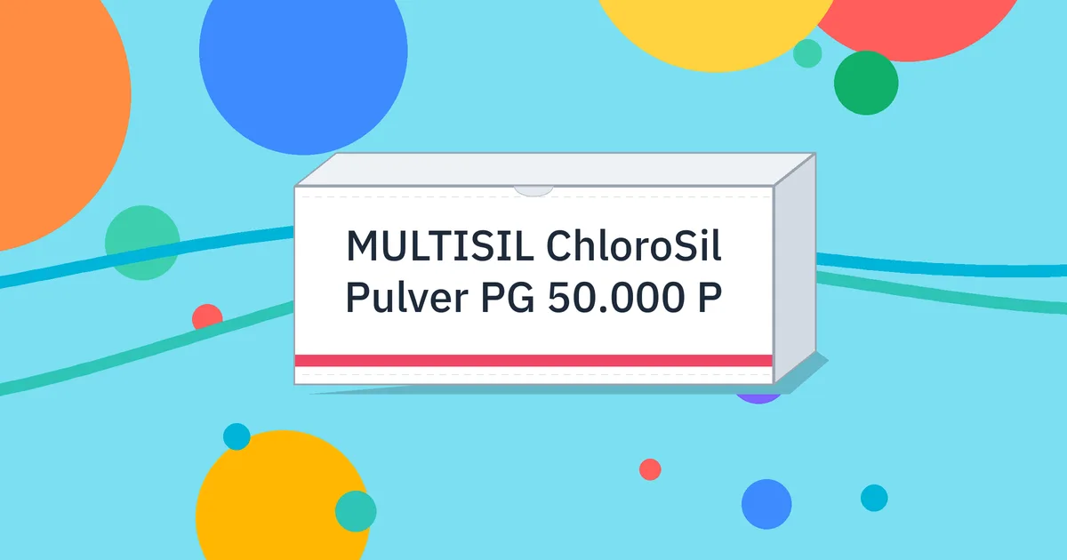 Symbolbild: Packung mit der Aufschrift MULTISIL ChloroSil Pulver PG 50.000 P (PZN 15393844) – Verfügbarkeit und Bezug in Apotheken in Frankfurt am Main