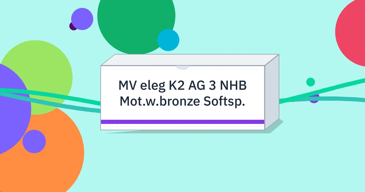 Symbolbild: Packung mit der Aufschrift MV eleg K2 AG 3 NHB Mot.w.bronze Softsp. (PZN 15727073) – Verfügbarkeit und Bezug in Apotheken in Frankfurt am Main