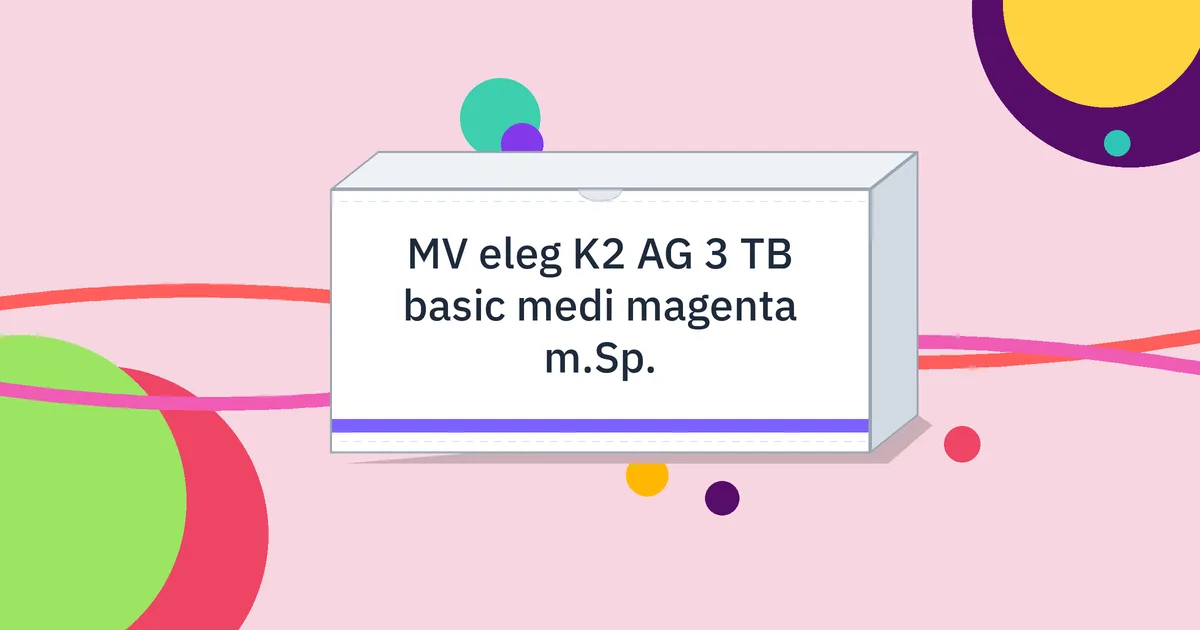 Symbolbild: Packung mit der Aufschrift MV eleg K2 AG 3 TB basic medi magenta m.Sp. (PZN 14643380) – Verfügbarkeit und Bezug in Apotheken in Frankfurt am Main