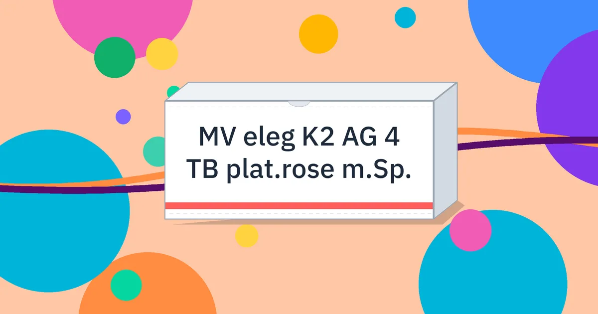 Symbolbild: Packung mit der Aufschrift MV eleg K2 AG 4 TB plat.rose m.Sp. (PZN 14698725) – Verfügbarkeit und Bezug in Apotheken in Frankfurt am Main