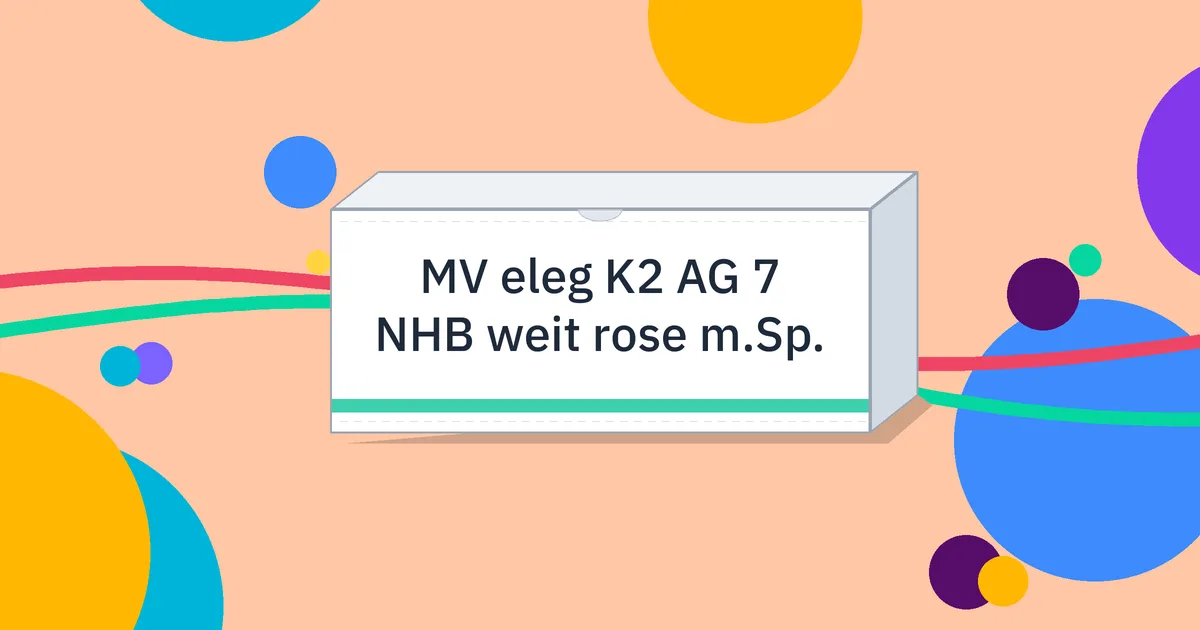 Symbolbild: Packung mit der Aufschrift MV eleg K2 AG 7 NHB weit rose m.Sp. (PZN 15728606) – Verfügbarkeit und Bezug in Apotheken in Frankfurt am Main
