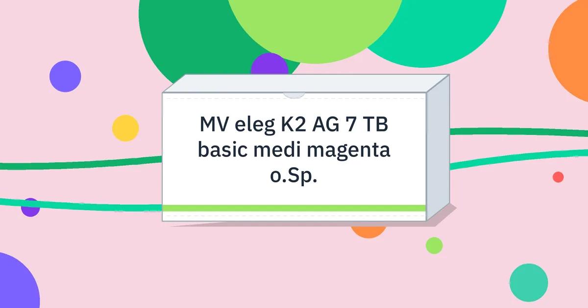 Symbolbild: Packung mit der Aufschrift MV eleg K2 AG 7 TB basic medi magenta o.Sp. (PZN 14643291) – Verfügbarkeit und Bezug in Apotheken in Frankfurt am Main