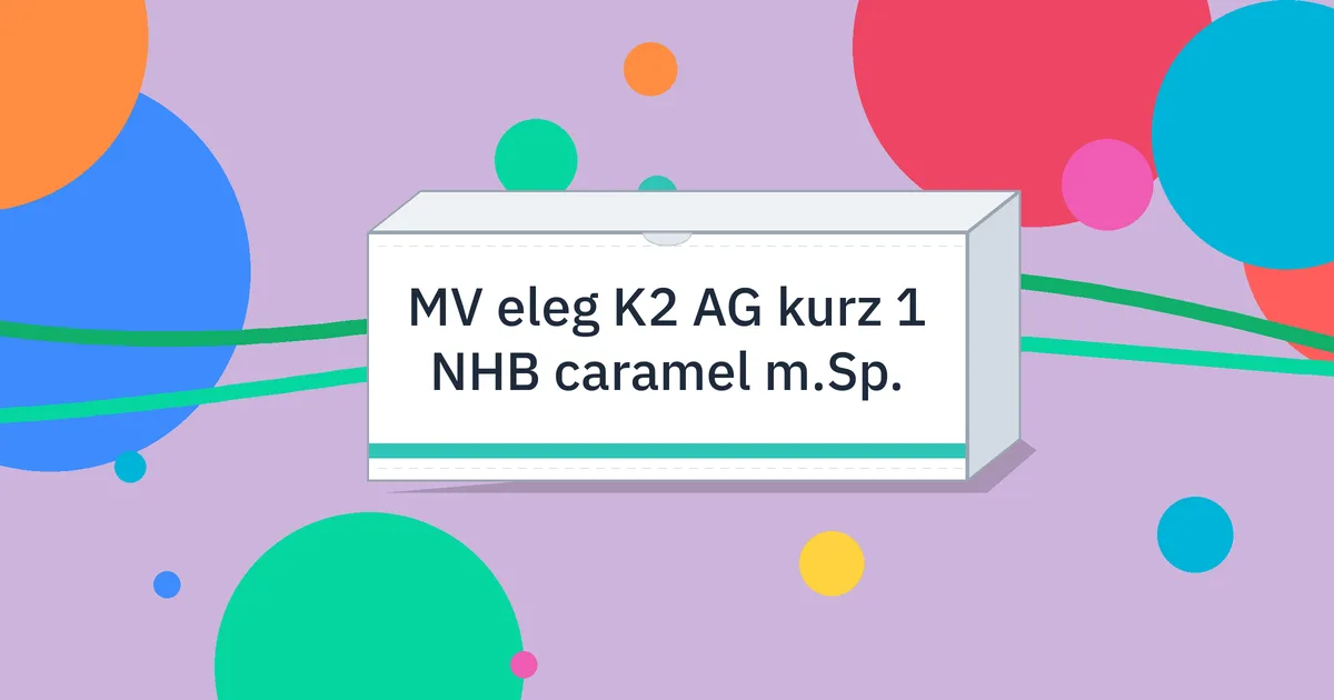 Symbolbild: Packung mit der Aufschrift MV eleg K2 AG kurz 1 NHB caramel m.Sp. (PZN 15716939) – Verfügbarkeit und Bezug in Apotheken in Frankfurt am Main