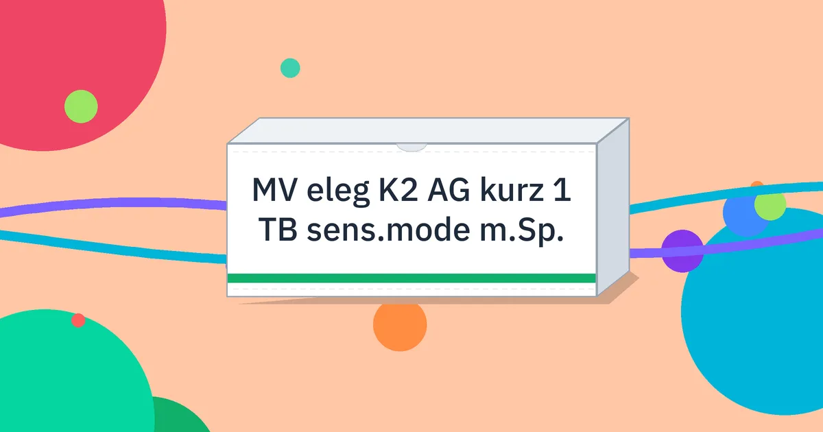 Symbolbild: Packung mit der Aufschrift MV eleg K2 AG kurz 1 TB sens.mode m.Sp. (PZN 09863091) – Verfügbarkeit und Bezug in Apotheken in Frankfurt am Main