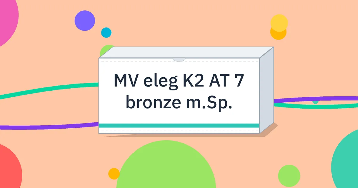 Symbolbild: Packung mit der Aufschrift MV eleg K2 AT 7 bronze m.Sp. (PZN 15284629) – Verfügbarkeit und Bezug in Apotheken in Frankfurt am Main
