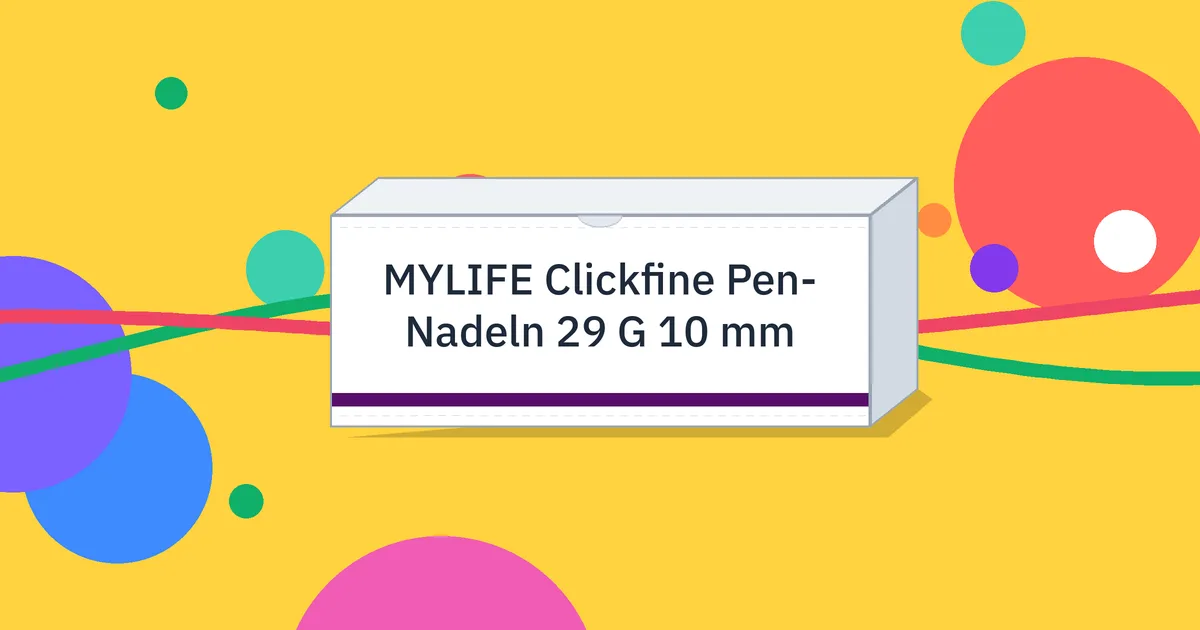Symbolbild: Packung mit der Aufschrift MYLIFE Clickfine Pen-Nadeln 29 G 10 mm (PZN 11009180) – Verfügbarkeit und Bezug in Apotheken in Frankfurt am Main