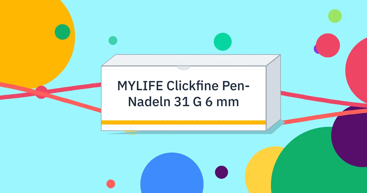 Symbolbild: Packung mit der Aufschrift MYLIFE Clickfine Pen-Nadeln 31 G 6 mm (PZN 19645722) – Verfügbarkeit und Bezug in Apotheken in Frankfurt am Main