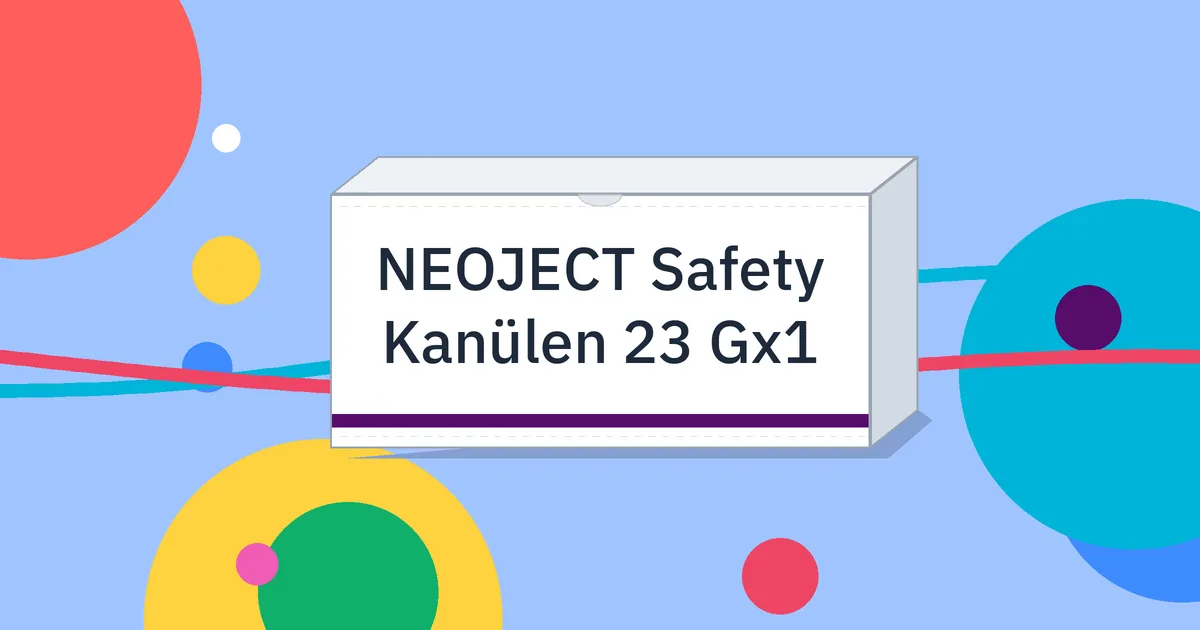Symbolbild: Packung mit der Aufschrift NEOJECT Safety Kanülen 23 Gx1 (PZN 17984696) – Verfügbarkeit und Bezug in Apotheken in Frankfurt am Main