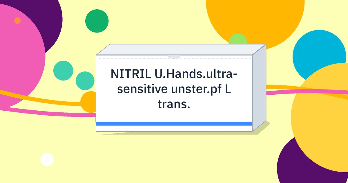 Symbolbild: Packung mit der Aufschrift NITRIL U.Hands.ultra-sensitive unster.pf L trans. (PZN 13973879) – Verfügbarkeit und Bezug in Apotheken in Frankfurt am Main