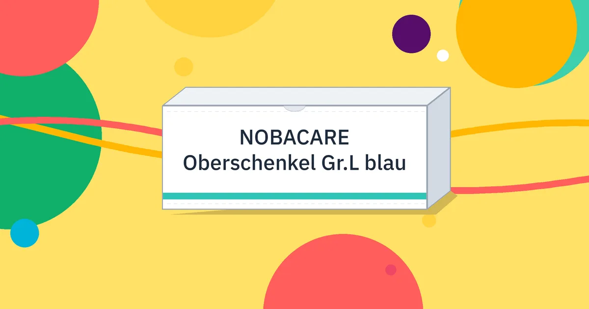 Symbolbild: Packung mit der Aufschrift NOBACARE Oberschenkel Gr.L blau (PZN 15227092) – Verfügbarkeit und Bezug in Apotheken in Frankfurt am Main