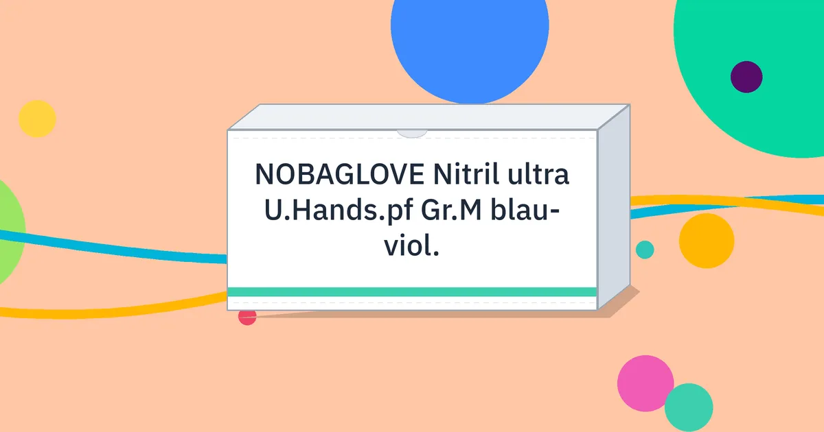 Symbolbild: Packung mit der Aufschrift NOBAGLOVE Nitril ultra U.Hands.pf Gr.M blau-viol. (PZN 15624410) – Verfügbarkeit und Bezug in Apotheken in Frankfurt am Main