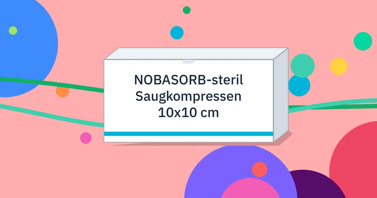 Symbolbild: Packung mit der Aufschrift NOBASORB-steril Saugkompressen 10x10 cm (PZN 11606007) – Verfügbarkeit und Bezug in Apotheken in Frankfurt am Main