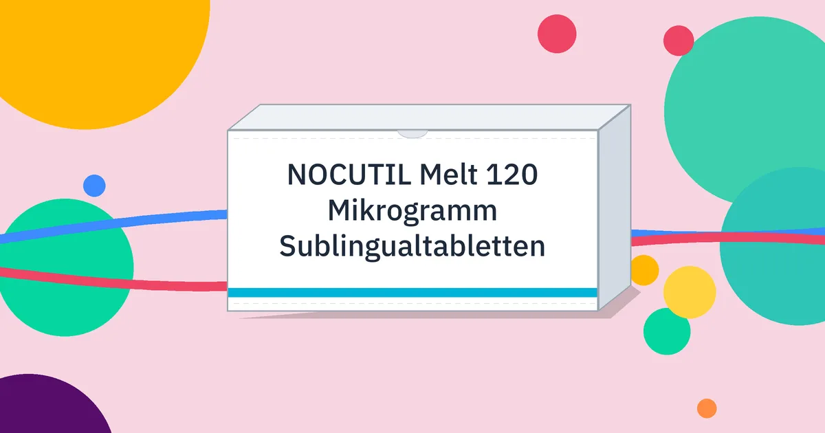 Symbolbild: Packung mit der Aufschrift NOCUTIL Melt 120 Mikrogramm Sublingualtabletten (PZN 19234404) – Verfügbarkeit und Bezug in Apotheken in Frankfurt am Main