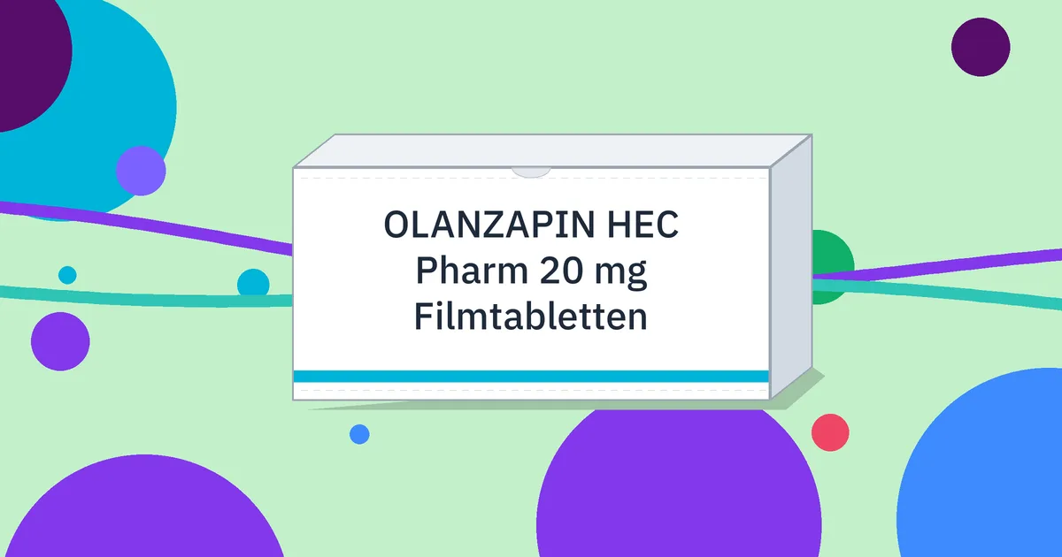 Symbolbild: Packung mit der Aufschrift OLANZAPIN HEC Pharm 20 mg Filmtabletten (PZN 11882948) – Verfügbarkeit und Bezug in Apotheken in Frankfurt am Main