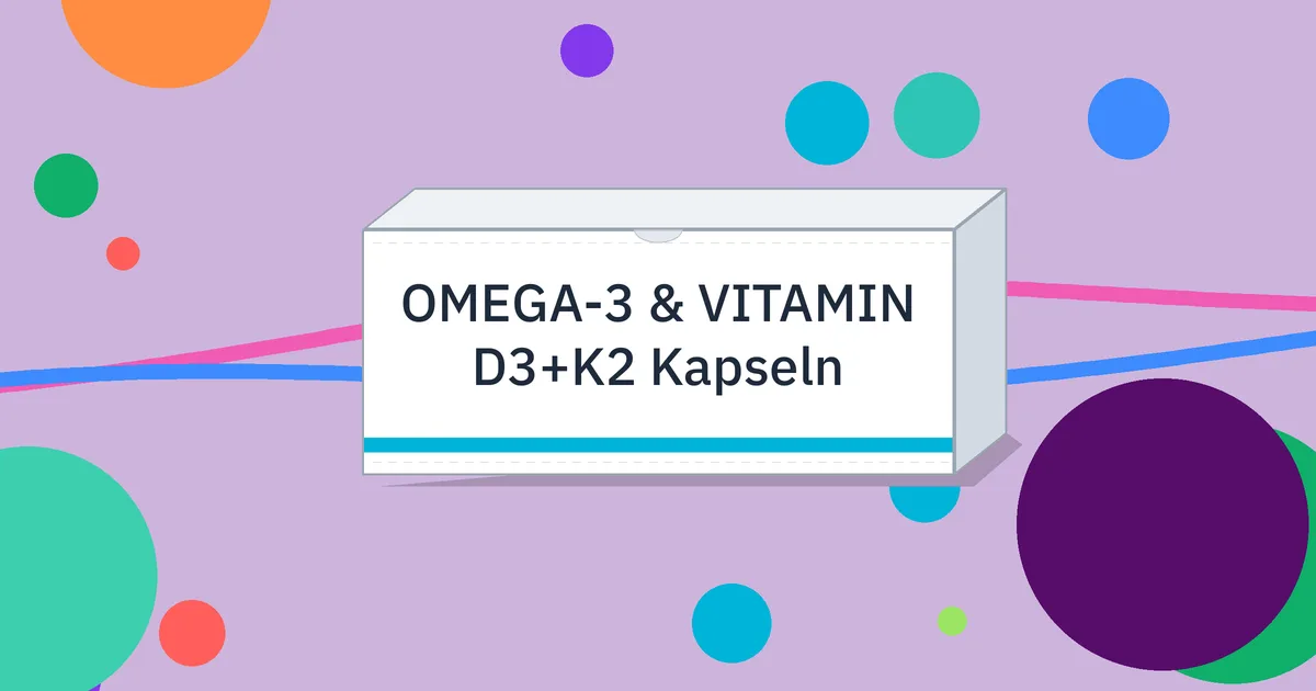 Symbolbild: Packung mit der Aufschrift OMEGA-3 & VITAMIN D3+K2 Kapseln (PZN 19859771) – Verfügbarkeit und Bezug in Apotheken in Frankfurt am Main