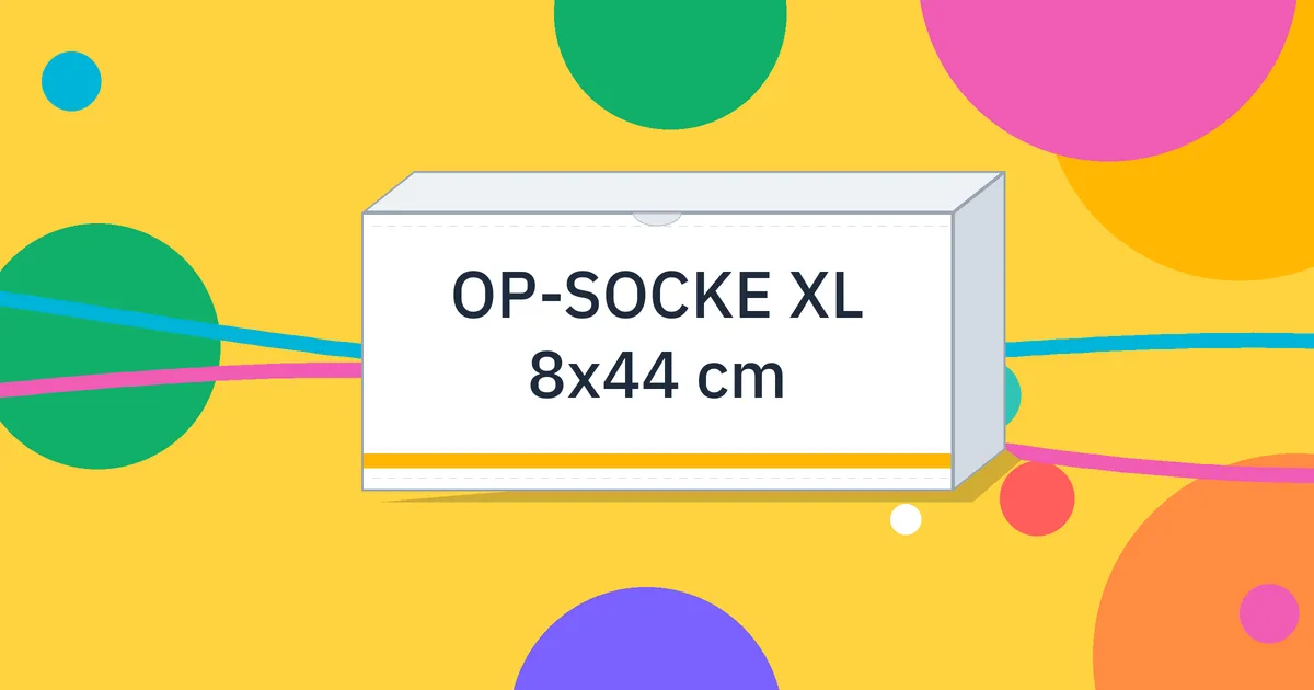 Symbolbild: Packung mit der Aufschrift OP-SOCKE XL 8x44 cm (PZN 12671797) – Verfügbarkeit und Bezug in Apotheken in Frankfurt am Main