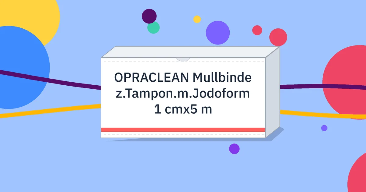 Symbolbild: Packung mit der Aufschrift OPRACLEAN Mullbinde z.Tampon.m.Jodoform 1 cmx5 m (PZN 19969092) – Verfügbarkeit und Bezug in Apotheken in Frankfurt am Main