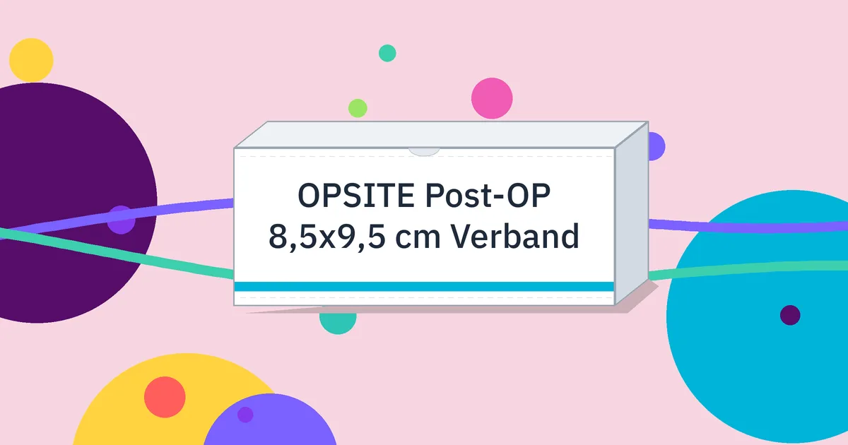 Symbolbild: Packung mit der Aufschrift OPSITE Post-OP 8,5x9,5 cm Verband (PZN 00081719) – Verfügbarkeit und Bezug in Apotheken in Frankfurt am Main