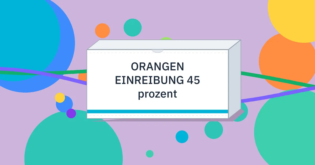 Symbolbild: Packung mit der Aufschrift ORANGEN EINREIBUNG 45 prozent (PZN 03457527) – Verfügbarkeit und Bezug in Apotheken in Frankfurt am Main