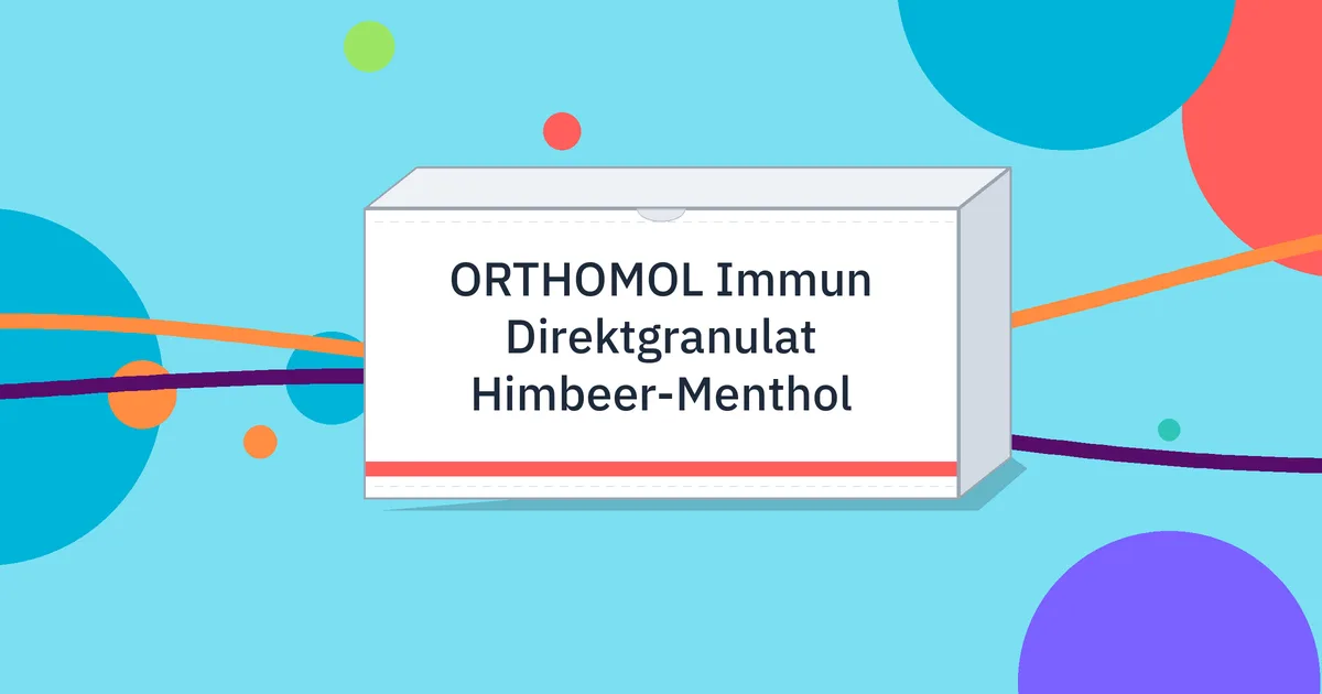 Symbolbild: Packung mit der Aufschrift ORTHOMOL Immun Direktgranulat Himbeer-Menthol (PZN 08885943) – Verfügbarkeit und Bezug in Apotheken in Frankfurt am Main
