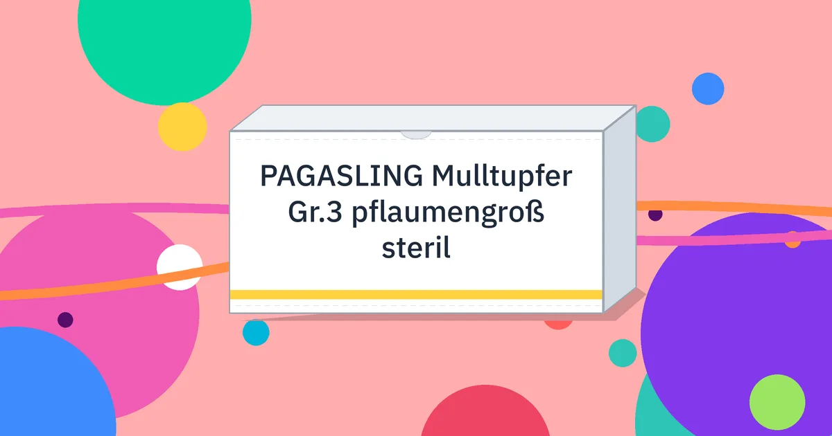 Symbolbild: Packung mit der Aufschrift PAGASLING Mulltupfer Gr.3 pflaumengroß steril (PZN 18795023) – Verfügbarkeit und Bezug in Apotheken in Frankfurt am Main