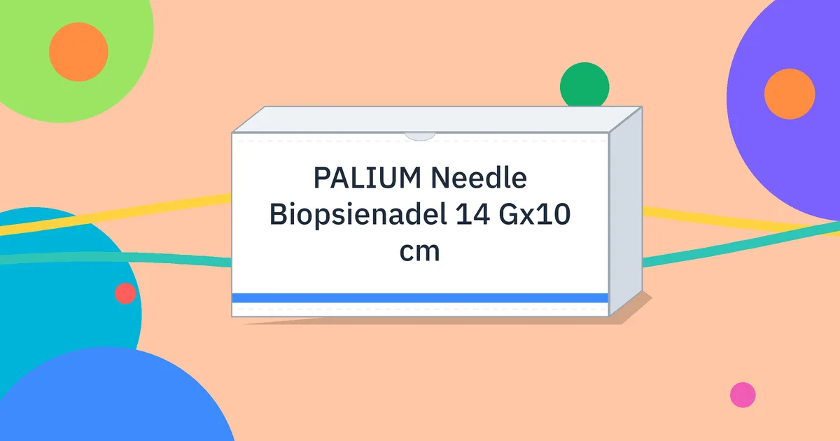 Symbolbild: Packung mit der Aufschrift PALIUM Needle Biopsienadel 14 Gx10 cm (PZN 16922687) – Verfügbarkeit und Bezug in Apotheken in Frankfurt am Main
