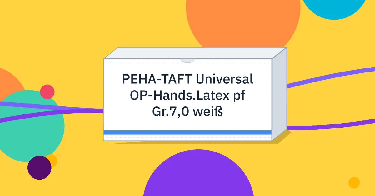 Symbolbild: Packung mit der Aufschrift PEHA-TAFT Universal OP-Hands.Latex pf Gr.7,0 weiß (PZN 20332537) – Verfügbarkeit und Bezug in Apotheken in Frankfurt am Main
