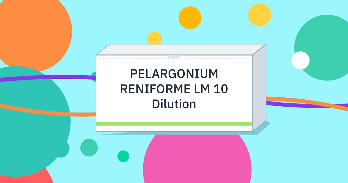 Symbolbild: Packung mit der Aufschrift PELARGONIUM RENIFORME LM 10 Dilution (PZN 13633221) – Verfügbarkeit und Bezug in Apotheken in Frankfurt am Main