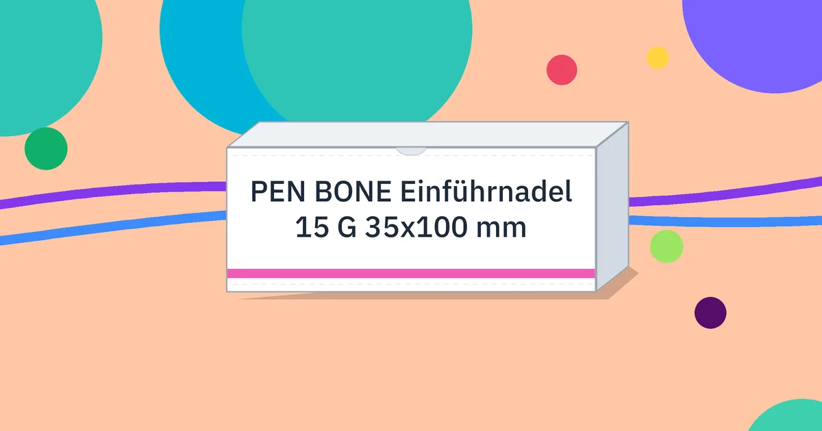 Symbolbild: Packung mit der Aufschrift PEN BONE Einführnadel 15 G 35x100 mm (PZN 16920518) – Verfügbarkeit und Bezug in Apotheken in Frankfurt am Main