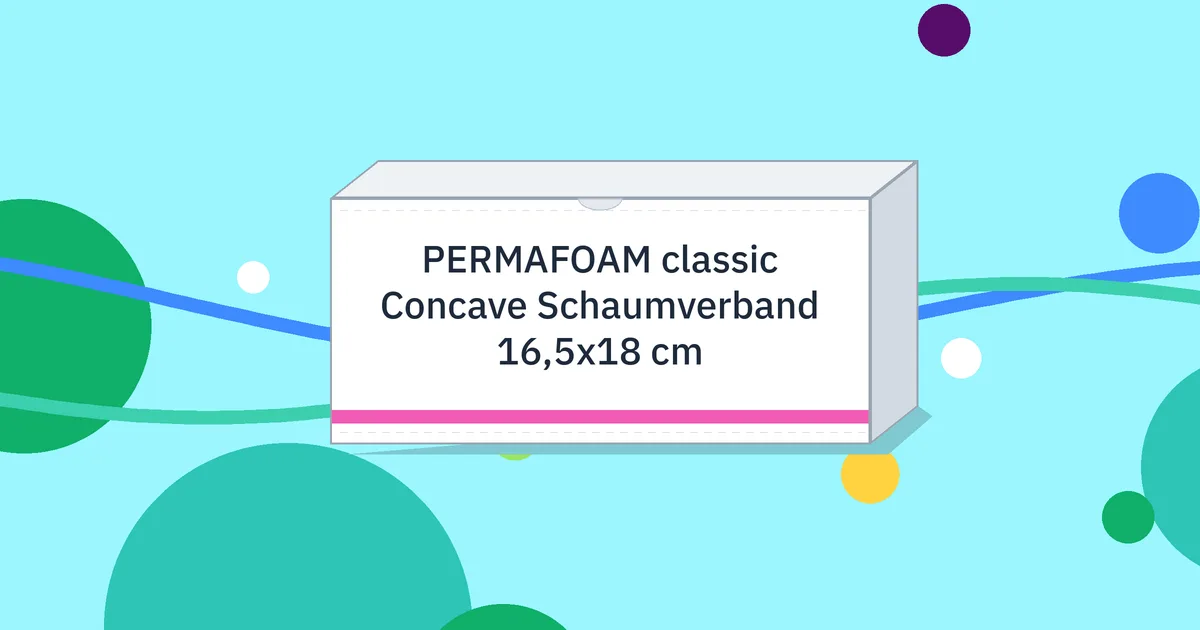 Symbolbild: Packung mit der Aufschrift PERMAFOAM classic Concave Schaumverband 16,5x18 cm (PZN 16728962) – Verfügbarkeit und Bezug in Apotheken in Frankfurt am Main