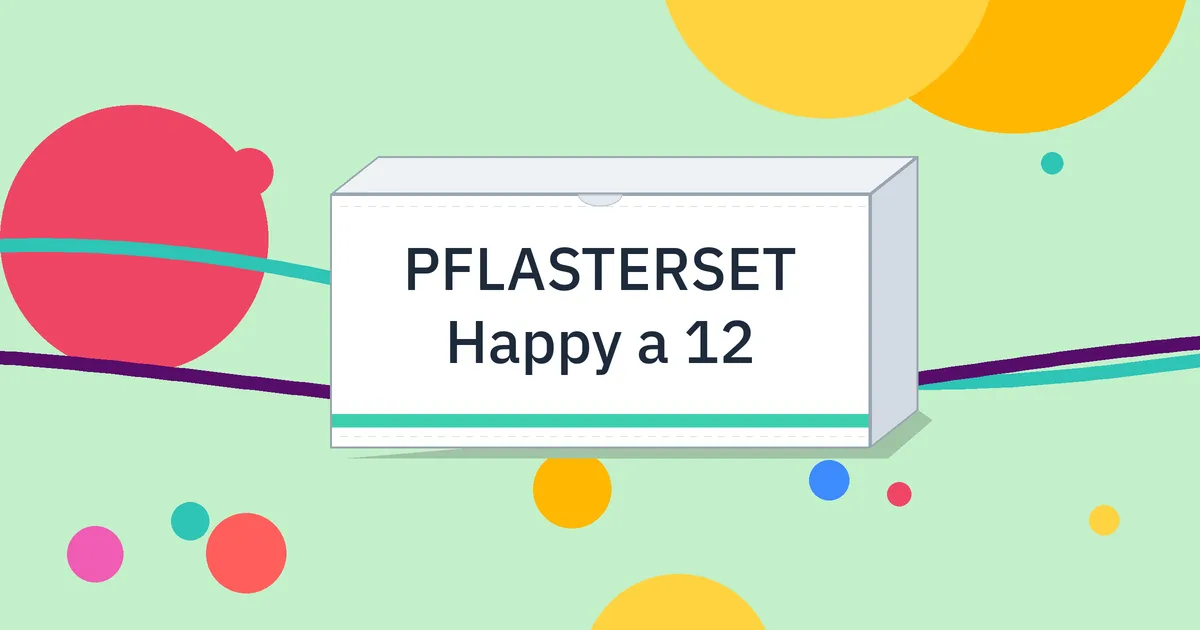 Symbolbild: Packung mit der Aufschrift PFLASTERSET Happy a 12 (PZN 04217216) – Verfügbarkeit und Bezug in Apotheken in Frankfurt am Main
